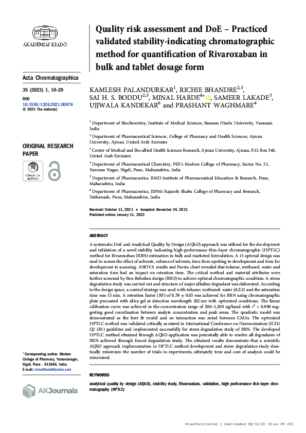 (PDF) Quality risk assessment and DoE – Practiced validated stability-indicating chromatographic ...