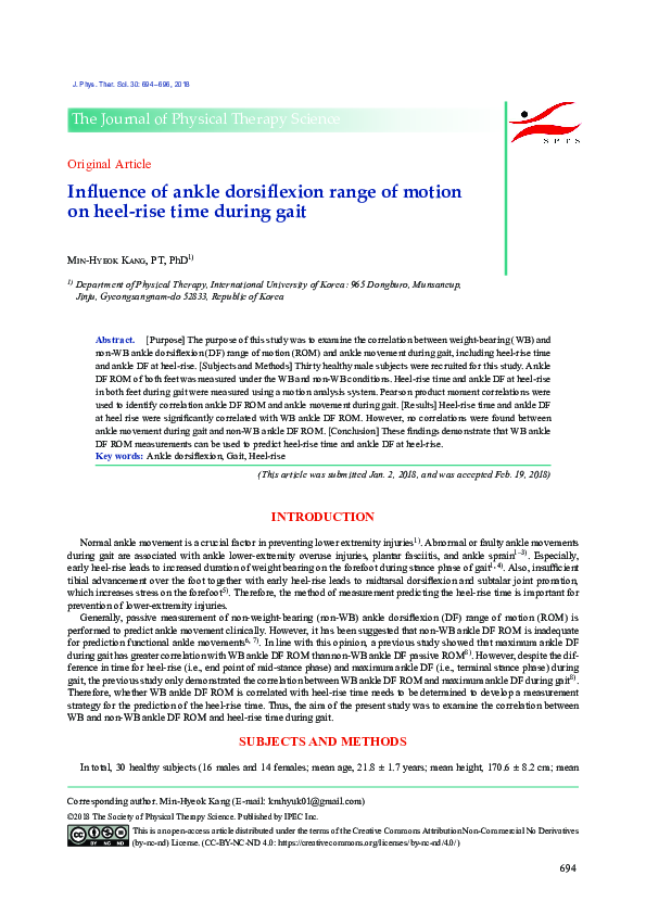 (PDF) Influence of ankle dorsiflexion range of motion on heel-rise time ...
