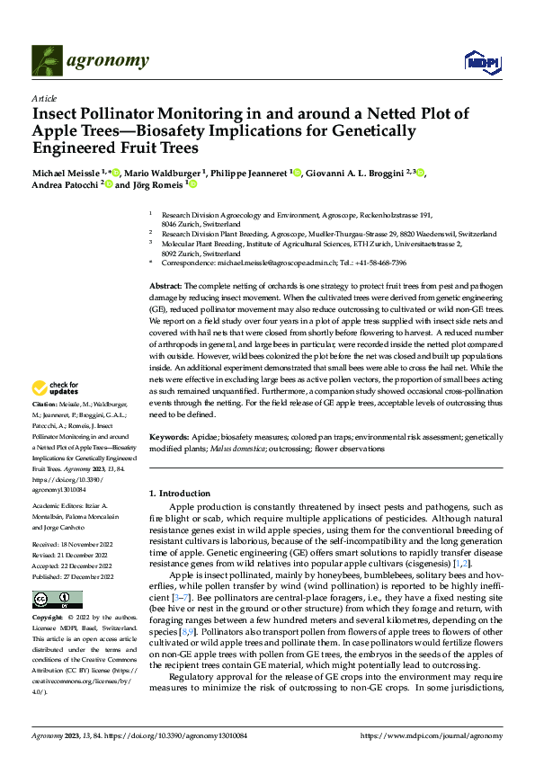 (PDF) Insect Pollinator Monitoring in and around a Netted Plot of Apple ...