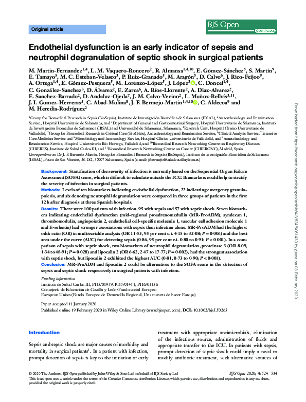 (PDF) Endothelial dysfunction is an early indicator of sepsis and ...