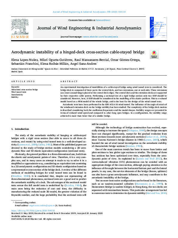(PDF) Aerodynamic instability of a hinged-deck cross-section cable ...