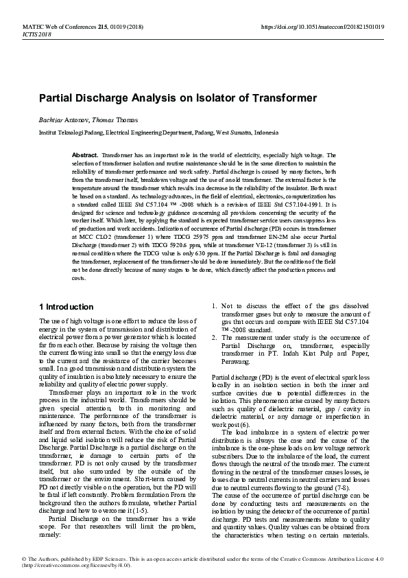 (PDF) Partial Discharge Analysis on Isolator of Transformer