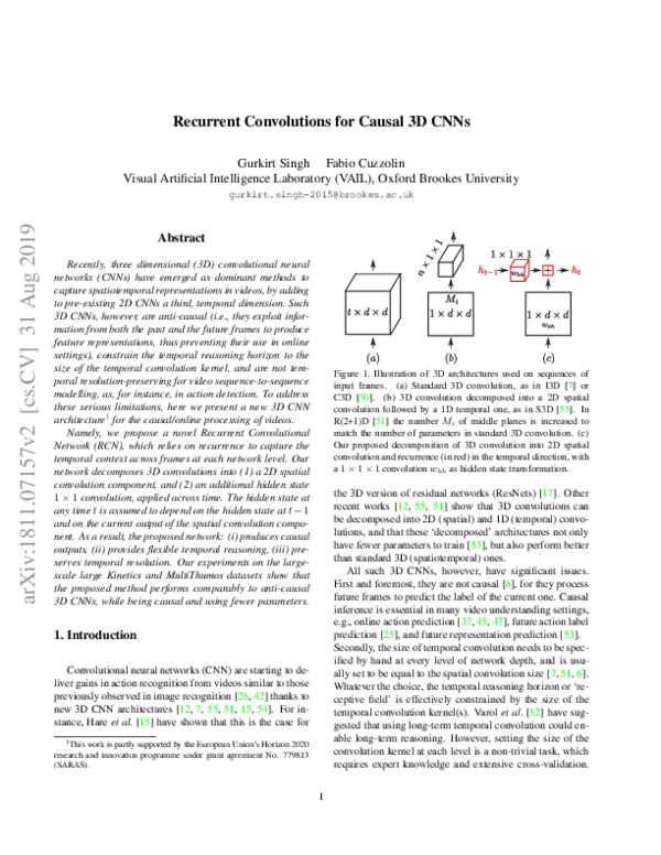 (PDF) Recurrent Convolutions for Causal 3D CNNs