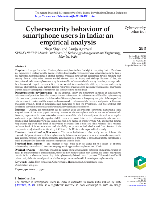 (PDF) Cybersecurity behaviour of smartphone users in India: an empirical analysis