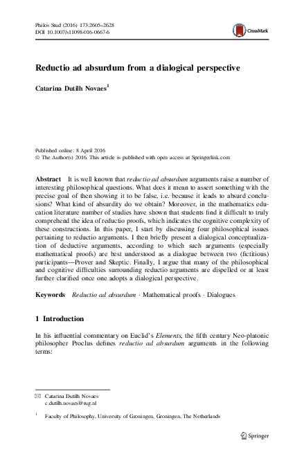 (PDF) Reductio ad absurdum from a dialogical perspective | Catarina ...