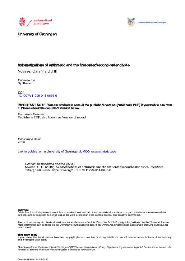 (PDF) Axiomatizations of arithmetic and the first-order/second-order divide