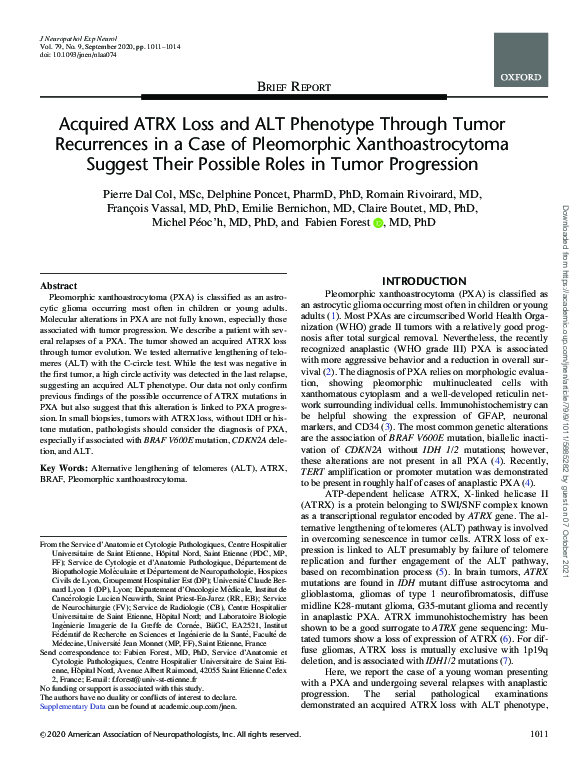 (PDF) Acquired ATRX Loss and ALT Phenotype Through Tumor Recurrences in ...