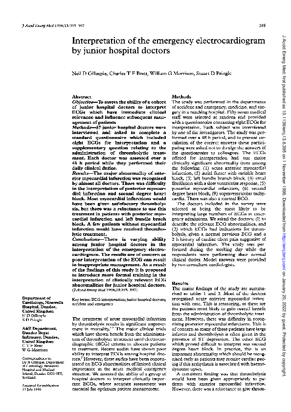 (PDF) Interpretation of the emergency electrocardiogram by junior ...