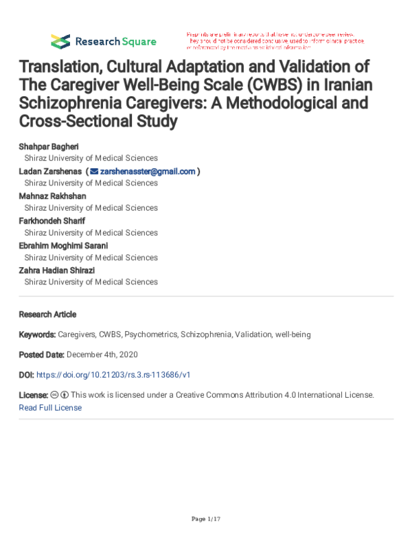 (PDF) Translation, Cultural Adaptation and Validation of The Caregiver ...
