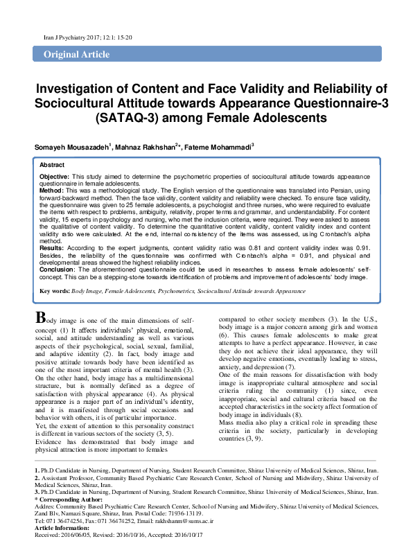 (PDF) Investigation of Content and Face Validity and Reliability of ...