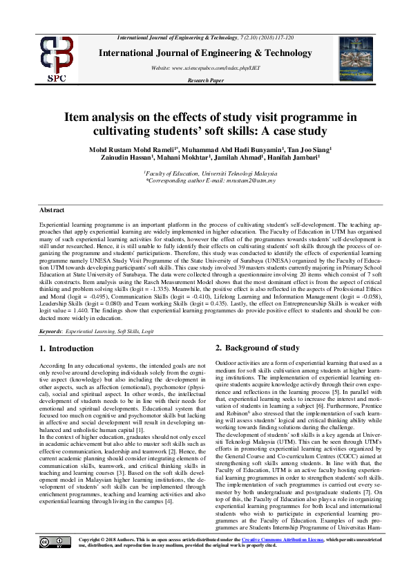 (PDF) Item analysis on the effects of study visit programme in ...
