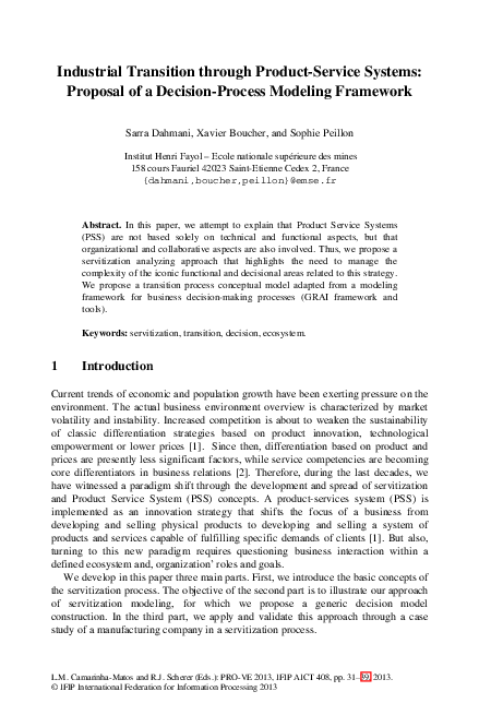 (PDF) Industrial Transition through Product-Service Systems: Proposal of a Decision-Process ...