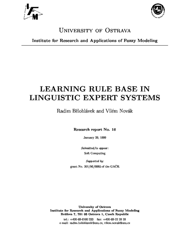 (PDF) Learning Rule Base in Linguistic Expert Systems 1
