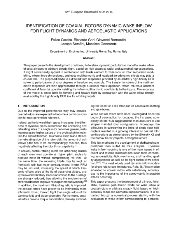 (PDF) Identification of coaxial-rotors dynamic wake inflow for flight dynamics and aeroelastic ...