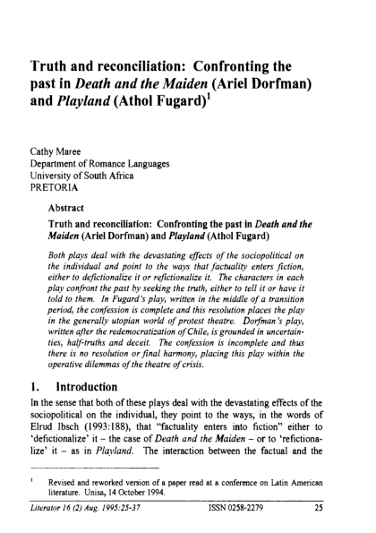 (PDF) Truth and reconciliation: Confronting the past in Death and the ...