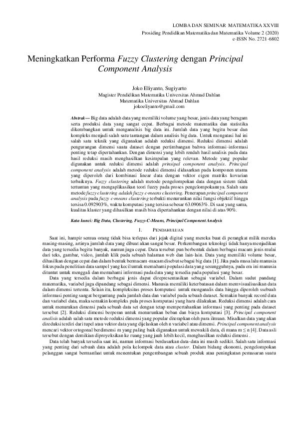 (PDF) Meningkatkan Performa Fuzzy Clustering dengan Principal Component Analysis