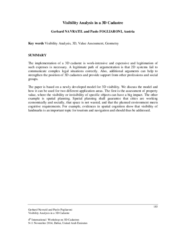 (PDF) Visibility Analysis in a 3D Cadastre