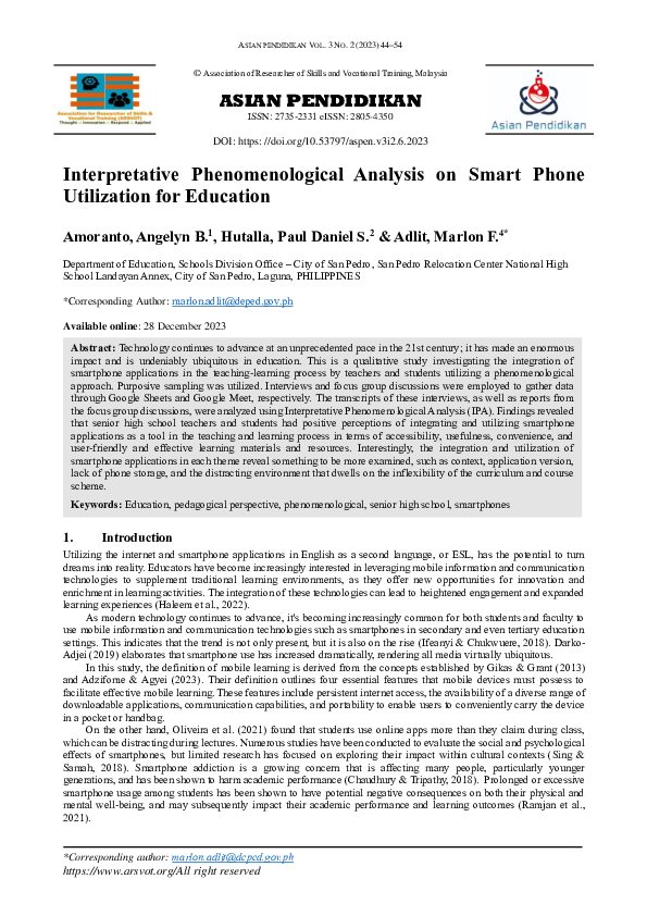 Pdf Interpretative Phenomenological Analysis On Smart Phone 1202