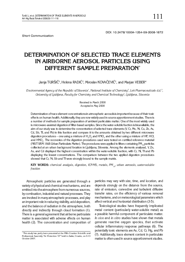 (PDF) Determination of Selected Trace Elements in Airborne Aerosol Particles Using Different ...