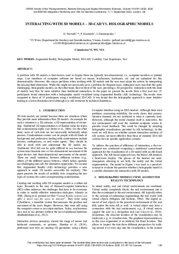 (PDF) Interacting with 3D Models – 3D-CAD vs. Holographic Models