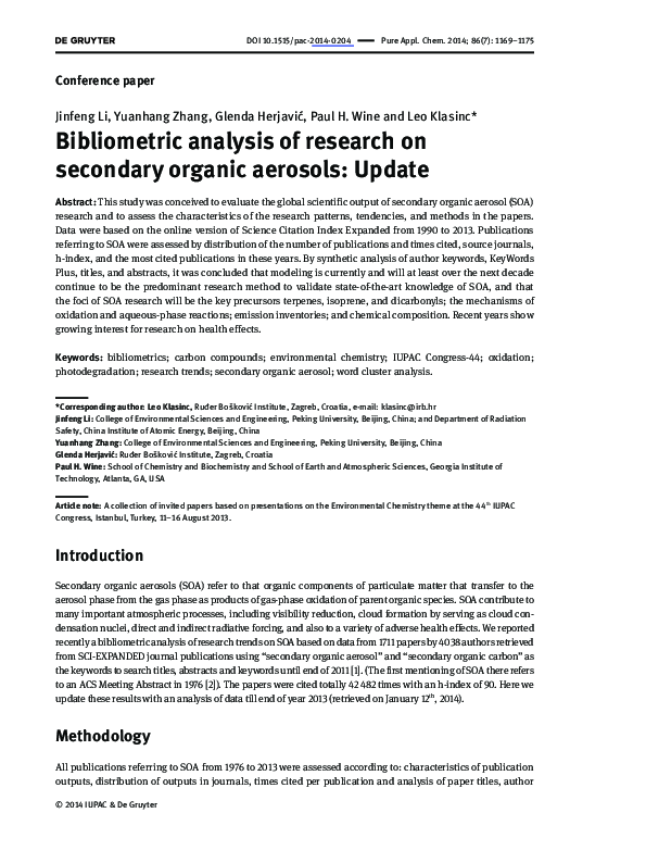 (PDF) Bibliometric Analysis of Research on Secondary Organic Aerosols ...