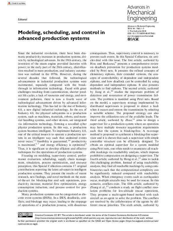 (PDF) Modeling, scheduling, and control in advanced production systems