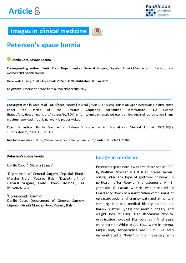 (PDF) Petersen’s space hernia