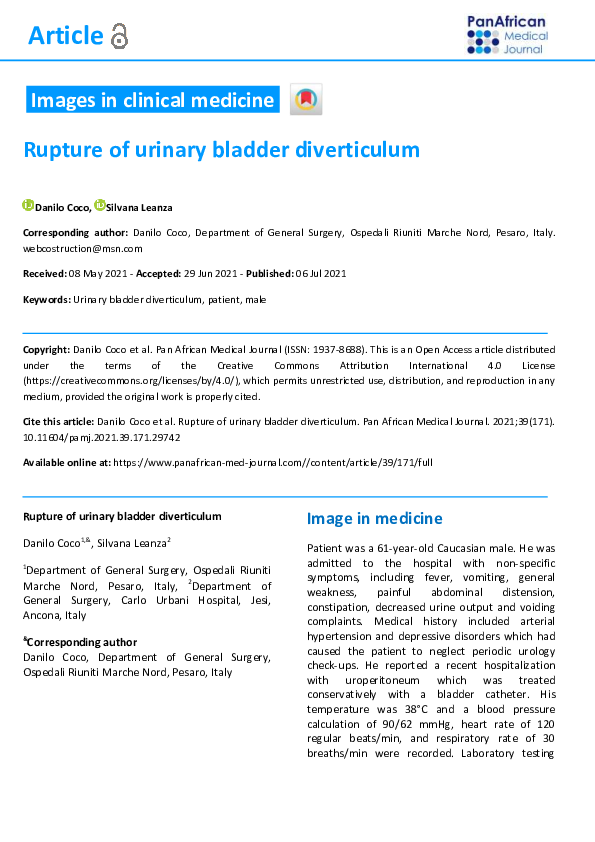 (PDF) Rupture of urinary bladder diverticulum
