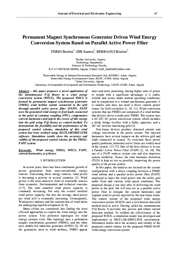 (PDF) Permanent magnet synchronous generator driven wind energy conversion system based on ...