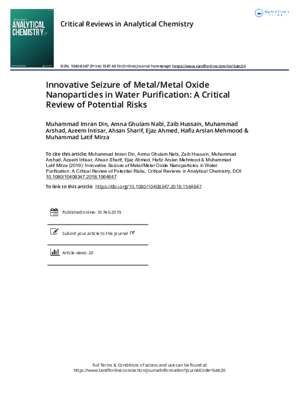 (PDF) Innovative Seizure of Metal/Metal Oxide Nanoparticles in Water ...