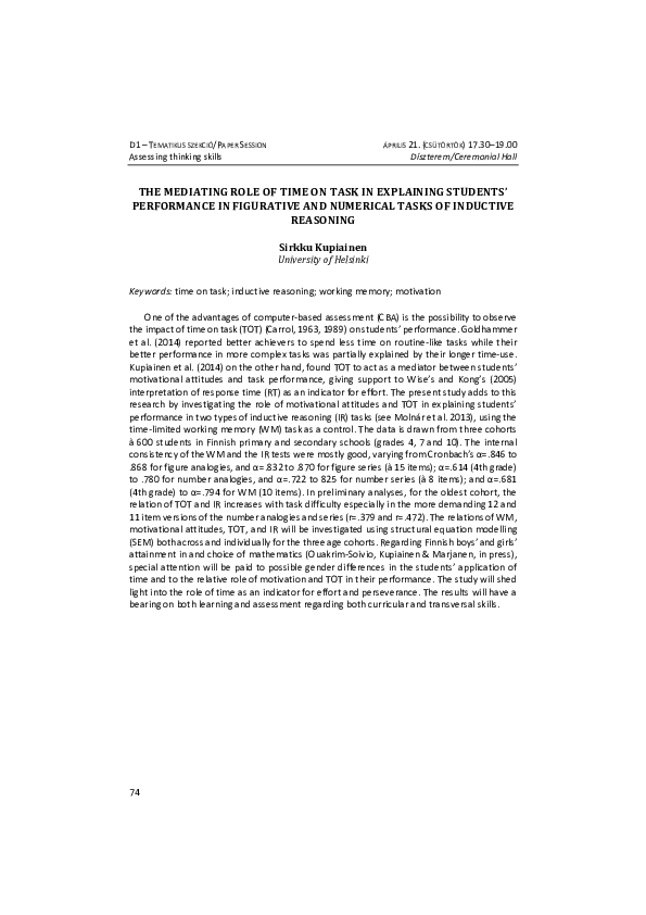 (PDF) The mediating role of time on task in explaining students' performance in figurative and ...