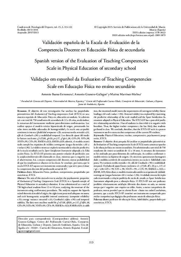 (PDF) Spanish version of the Evaluation of Teaching Competencies Scale ...