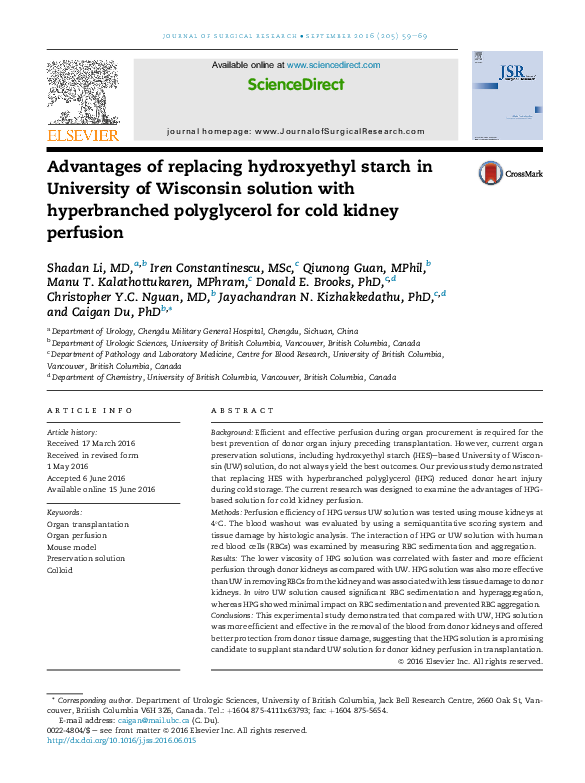 (PDF) Advantages of replacing hydroxyethyl starch in University of ...