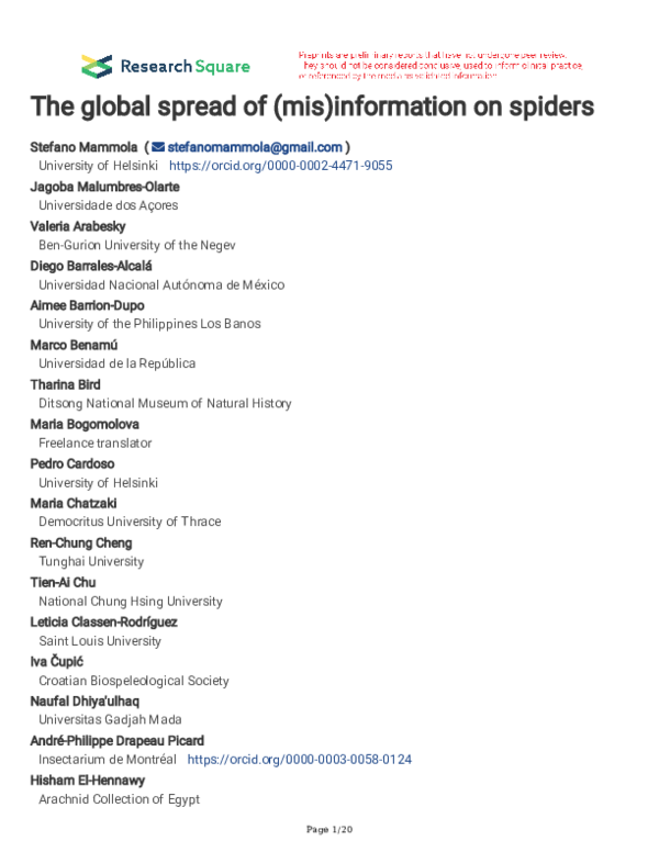 (PDF) The global spread of (mis)information on spiders