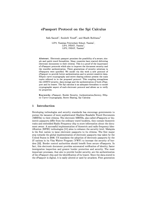 (PDF) ePassport Protocol on the Spi Calculus