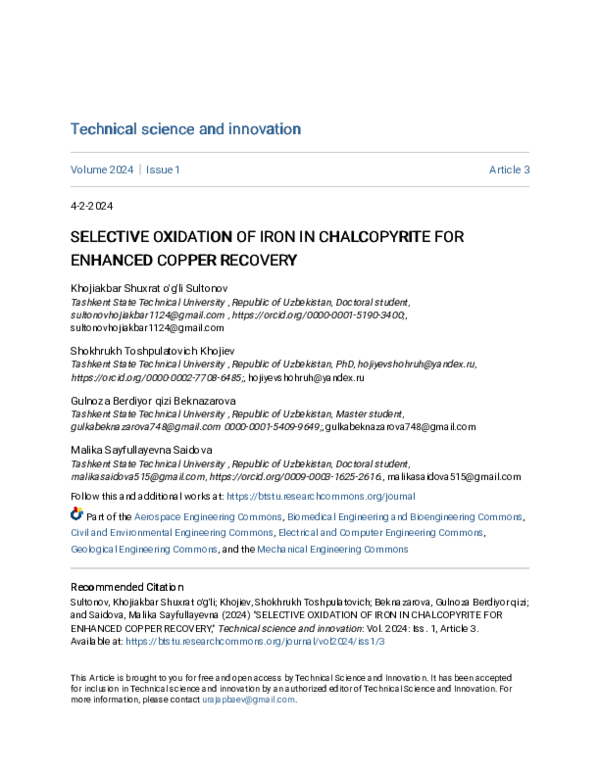 (PDF) Selective oxidation of iron in chalcopyrite for enhanced copper ...