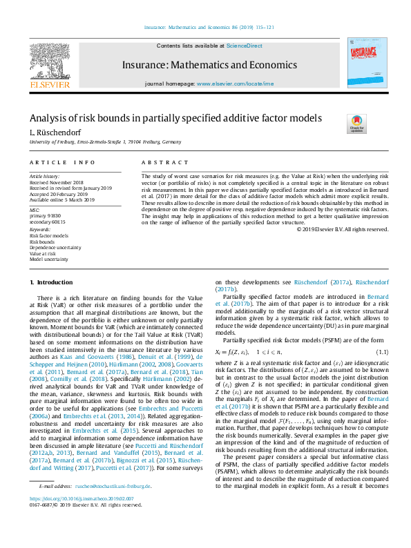 (PDF) Analysis of risk bounds in partially specified additive factor models