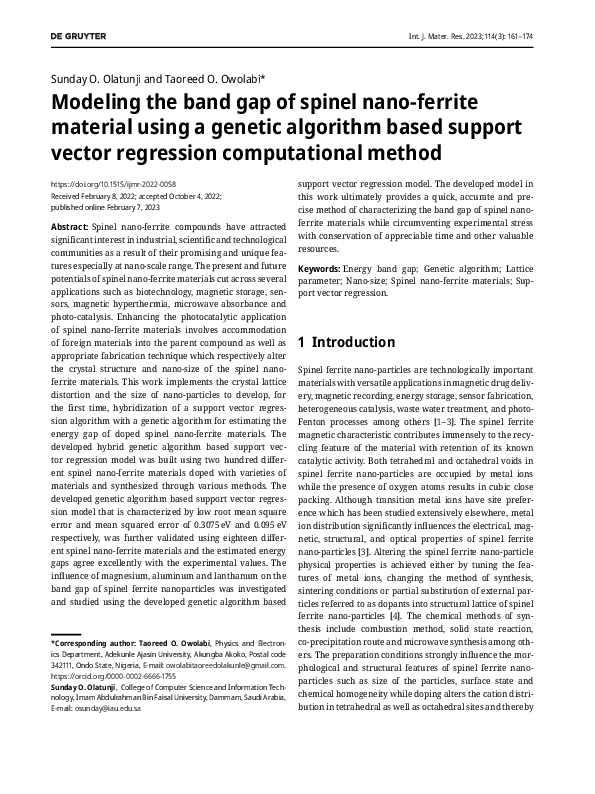 (PDF) Modeling the band gap of spinel nano-ferrite material using a genetic algorithm based ...
