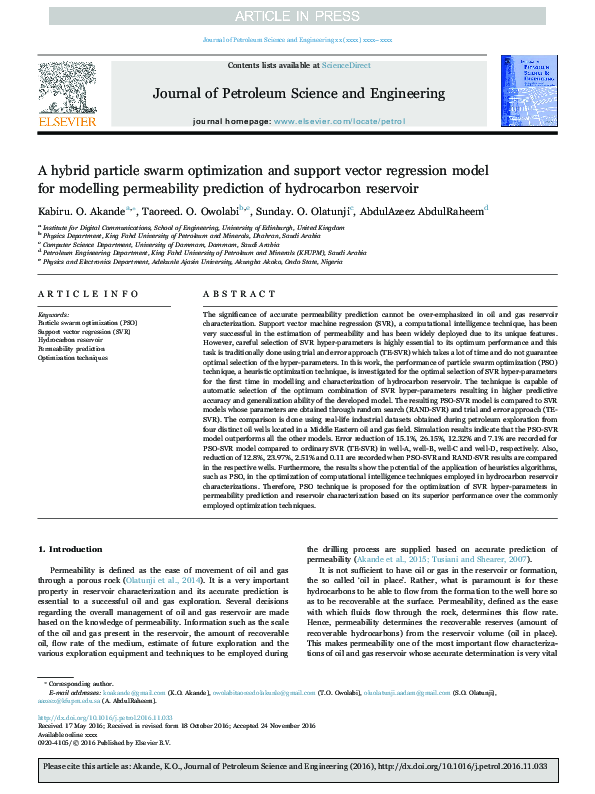 (PDF) A hybrid particle swarm optimization and support vector regression model for modelling ...