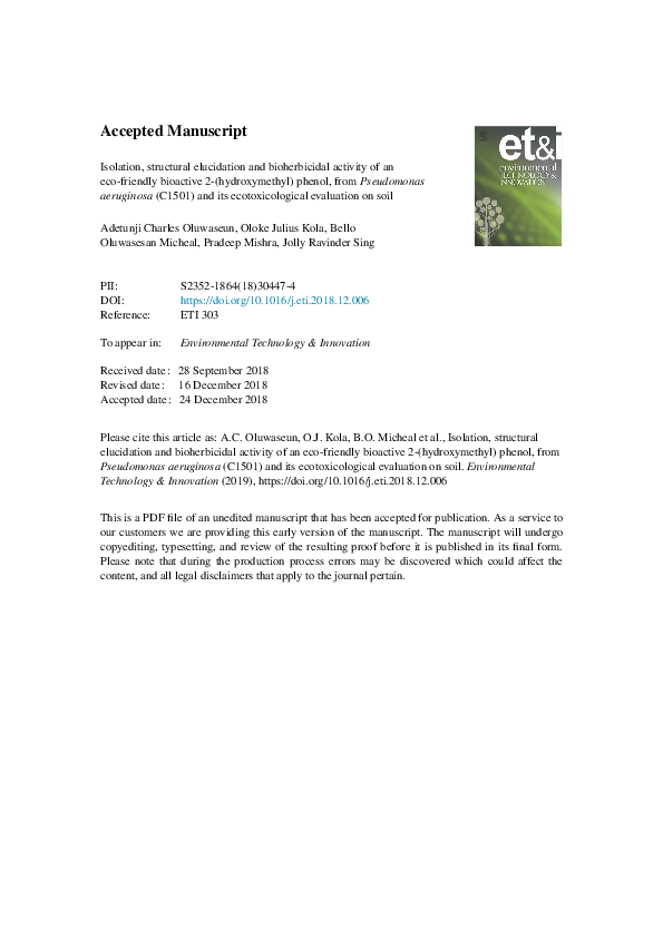 (PDF) Isolation, structural elucidation and bioherbicidal activity of ...