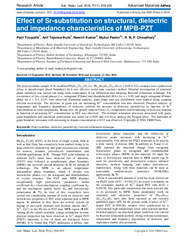 (PDF) Effect Of Sr-substitution On Structural, Dielectric And Impedance Characteristics Of MPB-PZT