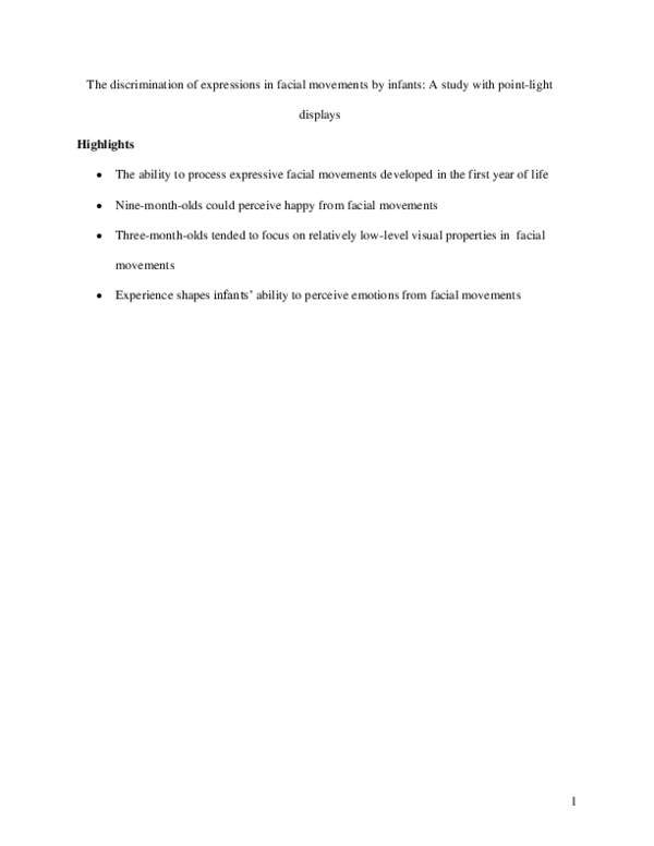 (PDF) The discrimination of expressions in facial movements by infants: A study with point-light ...