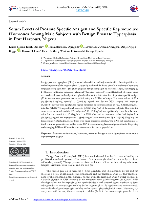 (PDF) Serum Levels of Prostate Specific Antigen and Specific ...
