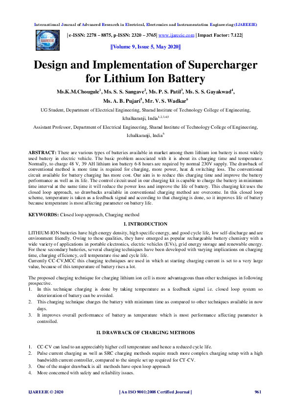 (PDF) Design and Implementation of Supercharger for Lithium Ion Battery
