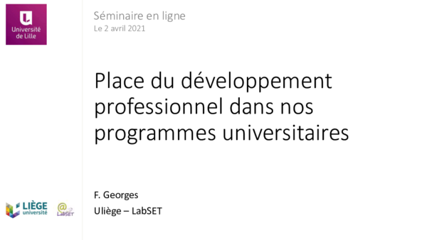 (PDF) Place du développement professionnel dans nos programmes universitaires