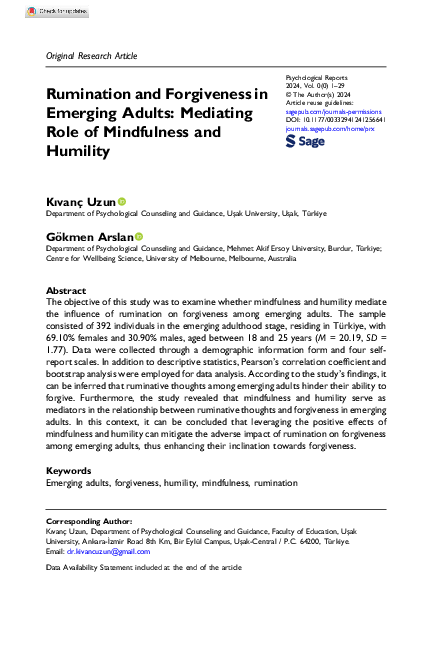 (PDF) Rumination and Forgiveness in Emerging Adults: Mediating Role of ...