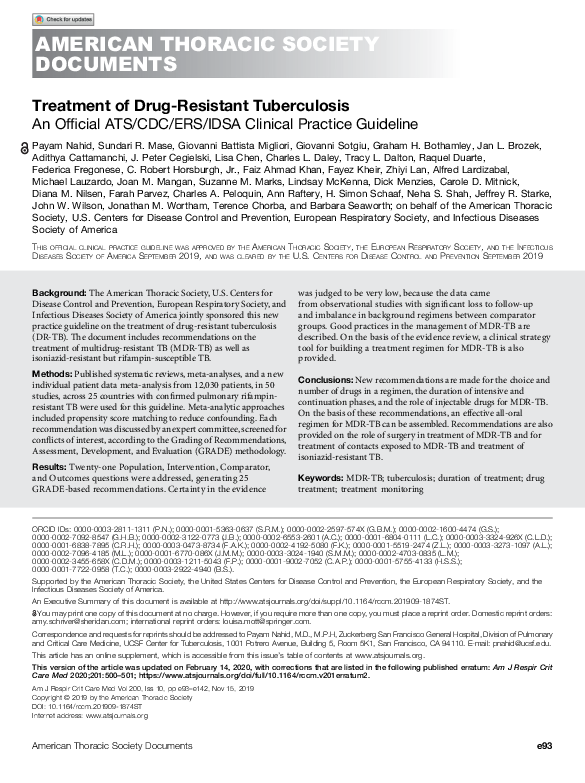 (PDF) Treatment of Drug-Resistant Tuberculosis. An Official ATS/CDC/ERS ...