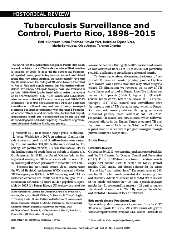 (PDF) Tuberculosis Surveillance and Control, Puerto Rico, 1898–2015