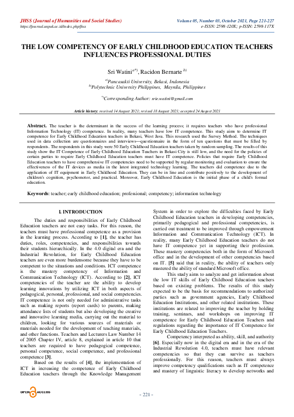 (PDF) The Low Competency of Early Childhood Education Teachers ...