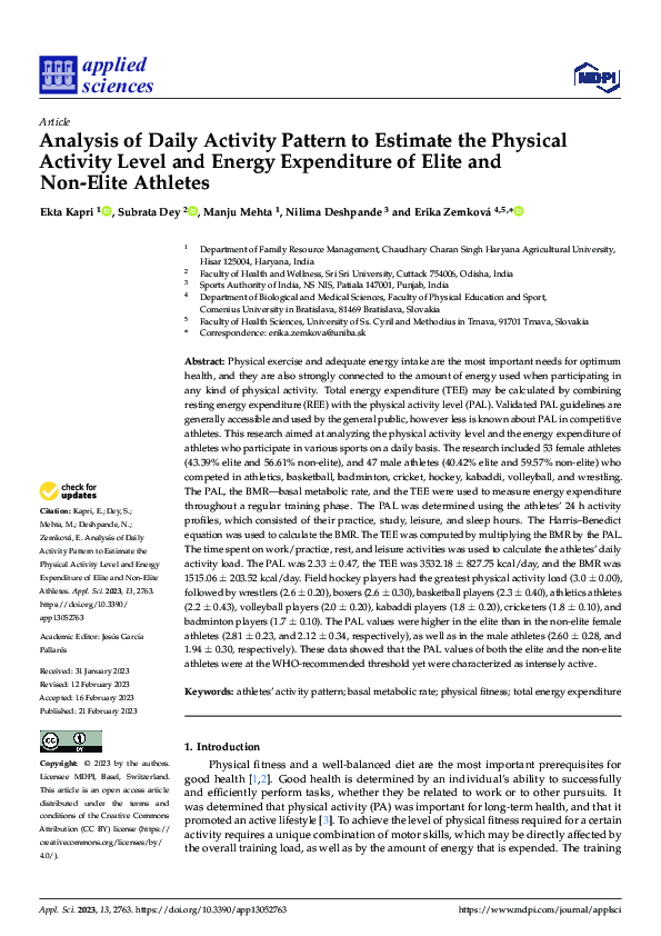 (PDF) Analysis of Daily Activity Pattern to Estimate the Physical Activity Level and Energy ...